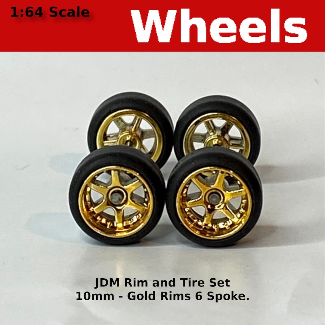 10mm/10mm JDM Gold Rims With Black Tires 6 Spoke Rubber Tire Set. - Etsy