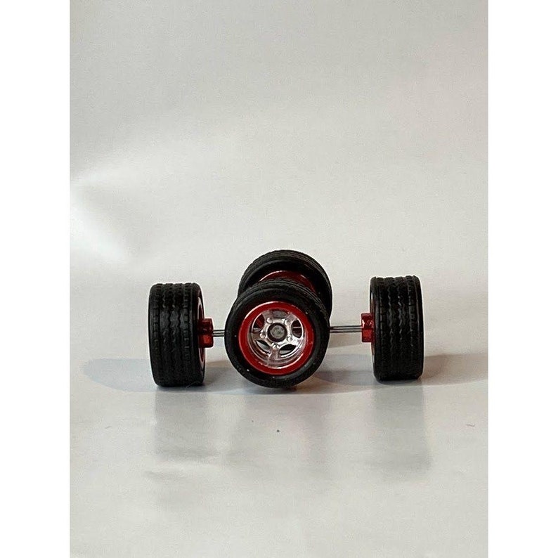 5 Spoke - Red and Chrome With Black Tires - Wheels and Tires Set for 1/ ...