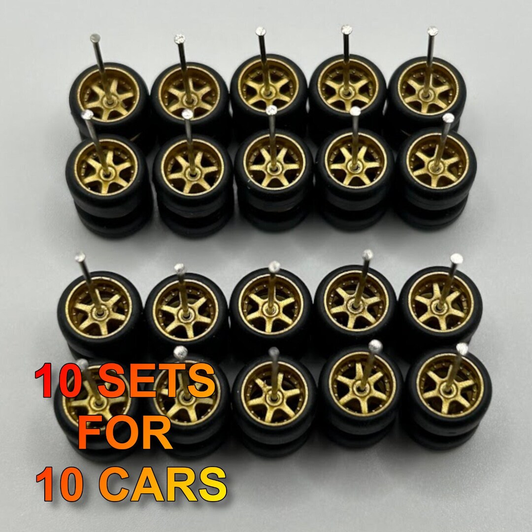 10 Sets - 10mm/10mm JDM Gold 6 Spoke Rubber Tire Sets. - Etsy