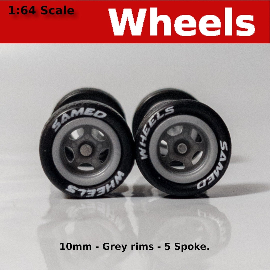 10mm/10mm Lettered With Grey Rims 5 Spoke Treaded Rubber Tire Set. - Etsy
