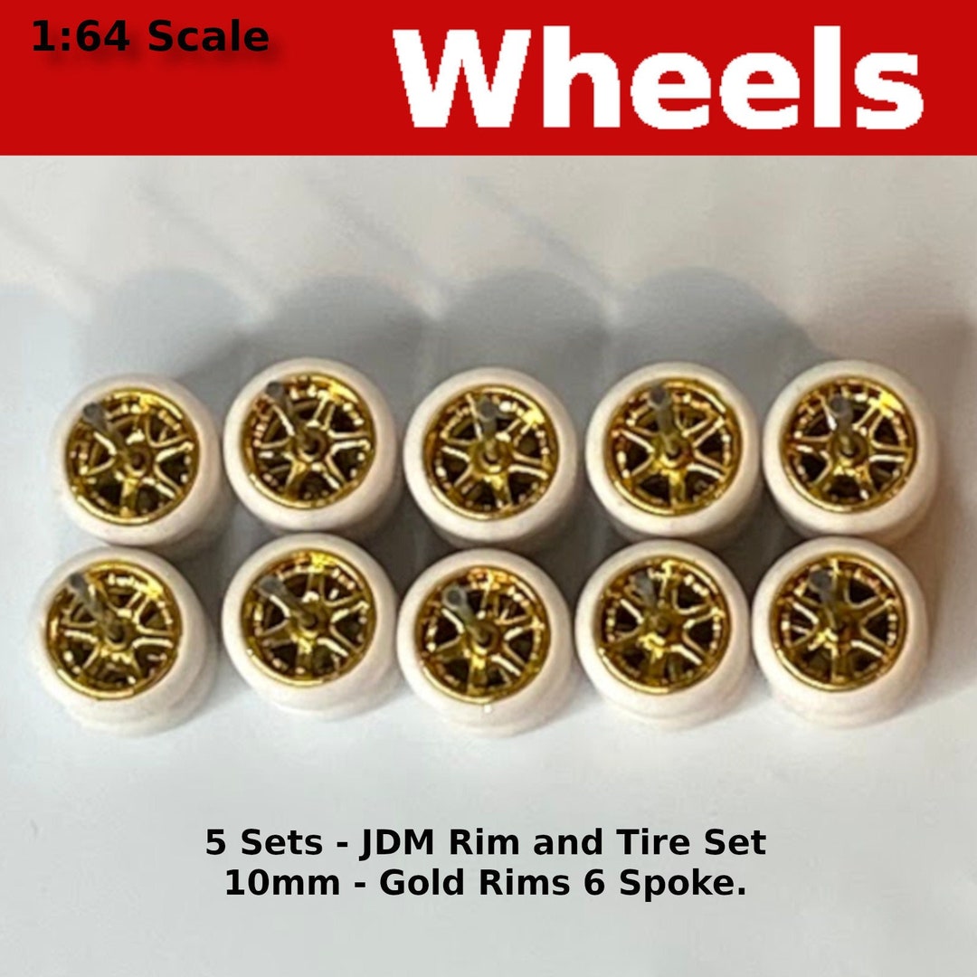5 Sets - 10mm/10mm JDM Gold Rims 6 Spoke Rubber Tire Sets. - Etsy