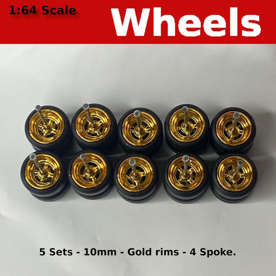 5 Sets - 10mm/10mm JDM Gold Rims 4 Spoke Rubber Tire Sets. - Etsy