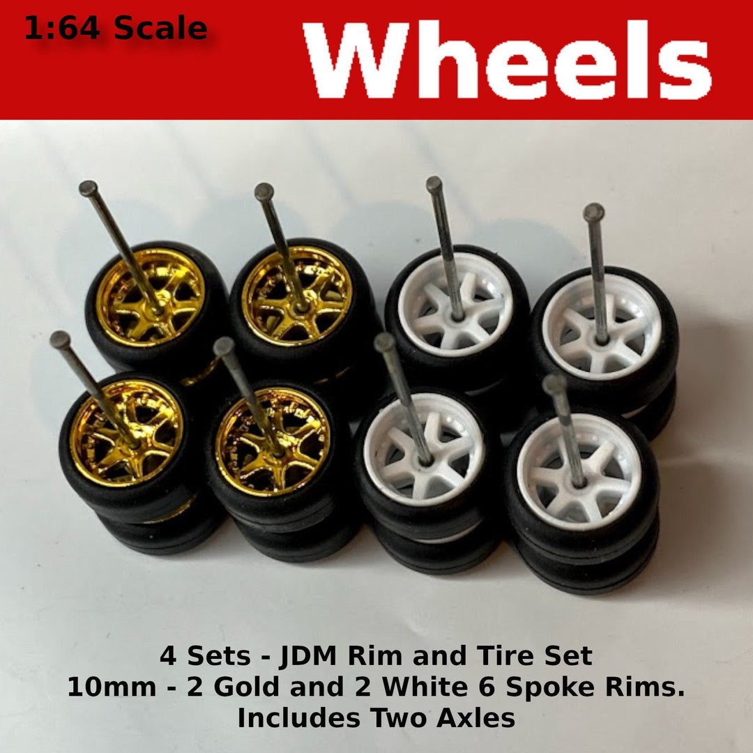 4 Sets-10mm/10mm JDM Gold and White Rims 6 Spoke Rubber Tire Sets. - Etsy