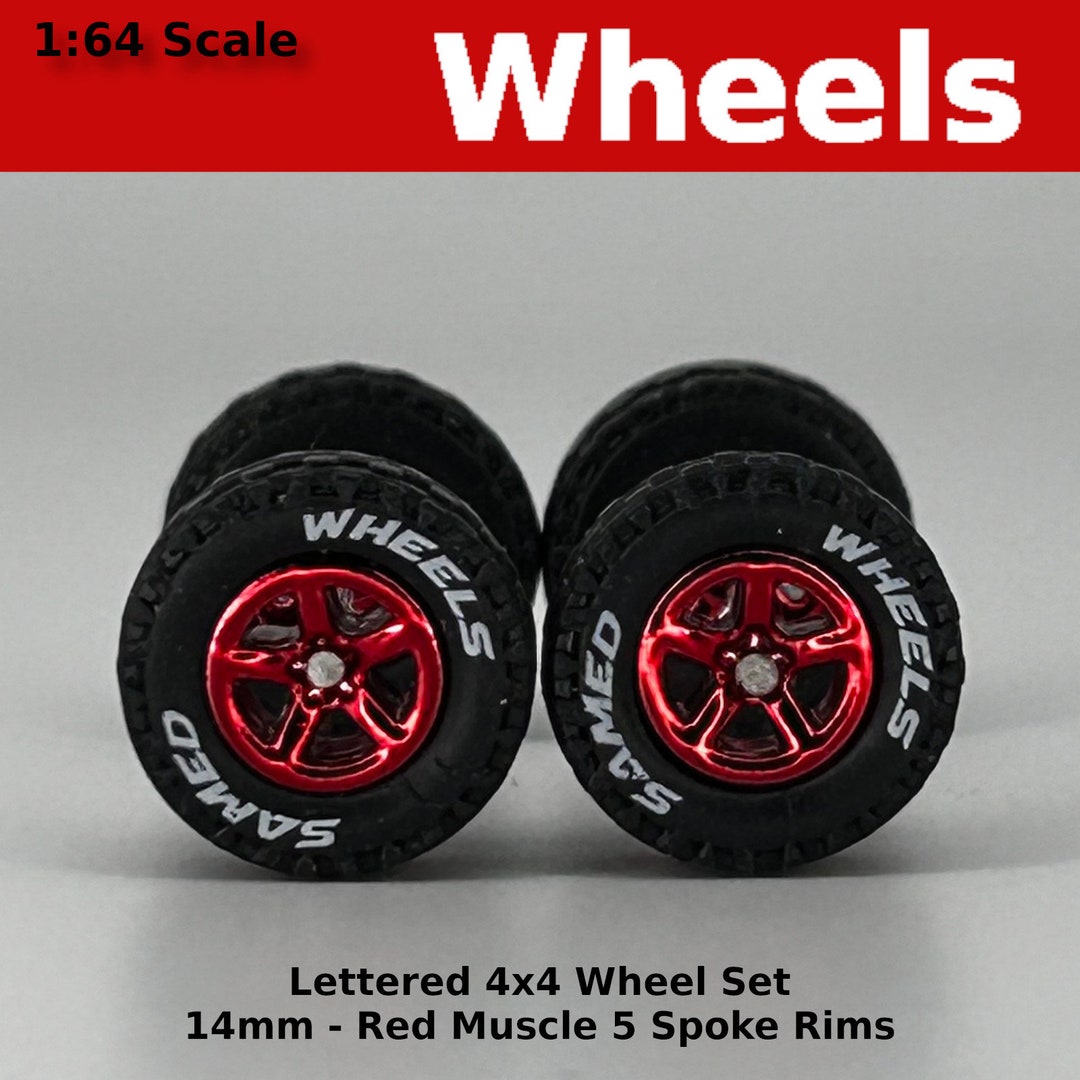 14mm 4x4 Truck Lettered Tire Set - Red Muscle 5 Spoke - Etsy