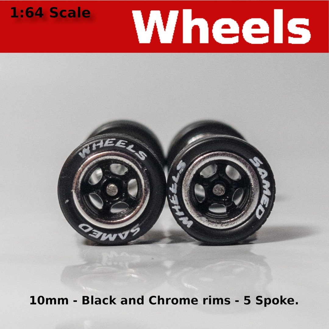 10mm/10mm Lettered With Black and Chrome Rims 5 Spoke Treaded Rubber ...