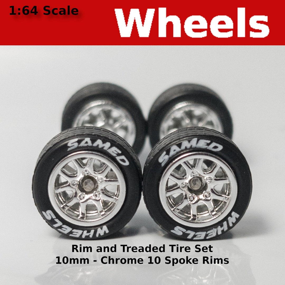 10/10mm Chrome 10 Spoke Lettered Treaded Rubber Tire Set. - Etsy