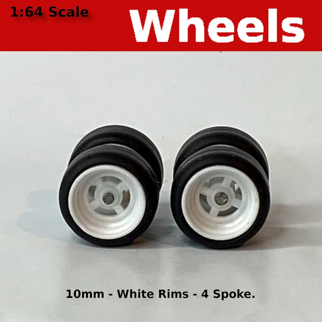 10mm/10mm JDM White Rims 4 Spoke Rubber Tire Set. - Etsy