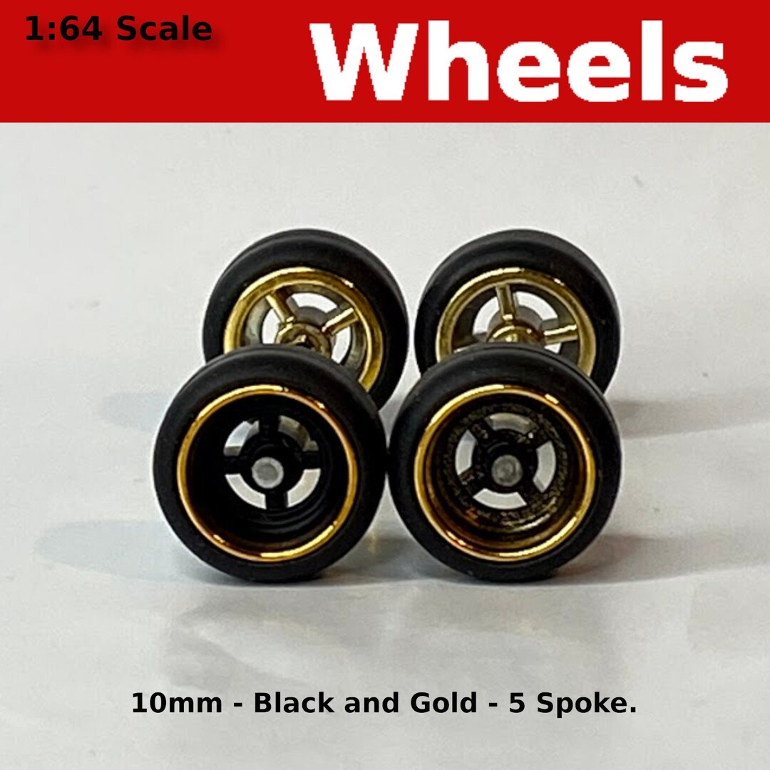 10mm/10mm JDM Black and Gold Rims 4 Spoke Rubber Tire Set. - Etsy