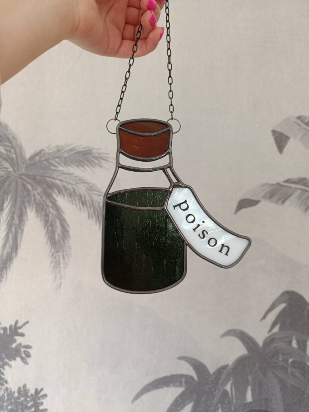 Poison Potion Bottle Stained Glass Suncatcher Gift | Dark Green ...