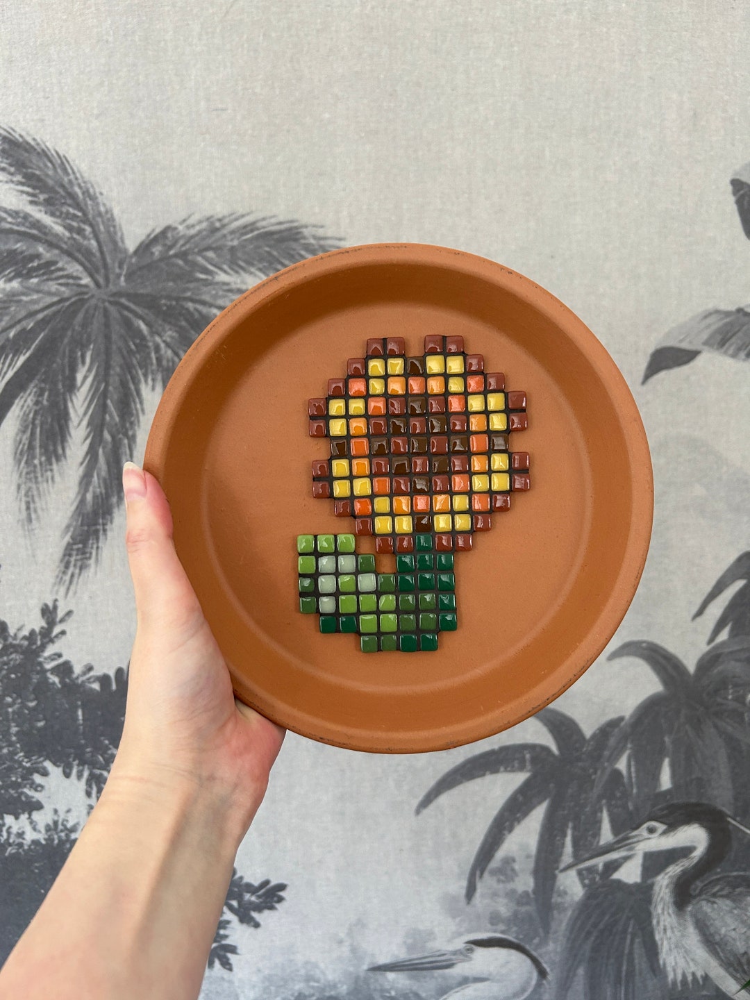 Pixel Art Mosaic on Terracotta Plate | Plate Stand Optional | Home ...