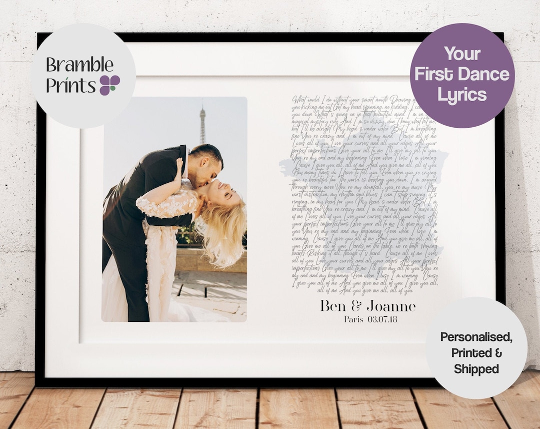 Personalised First Dance Lyrics and Photo Print // Our Song Anniversary ...