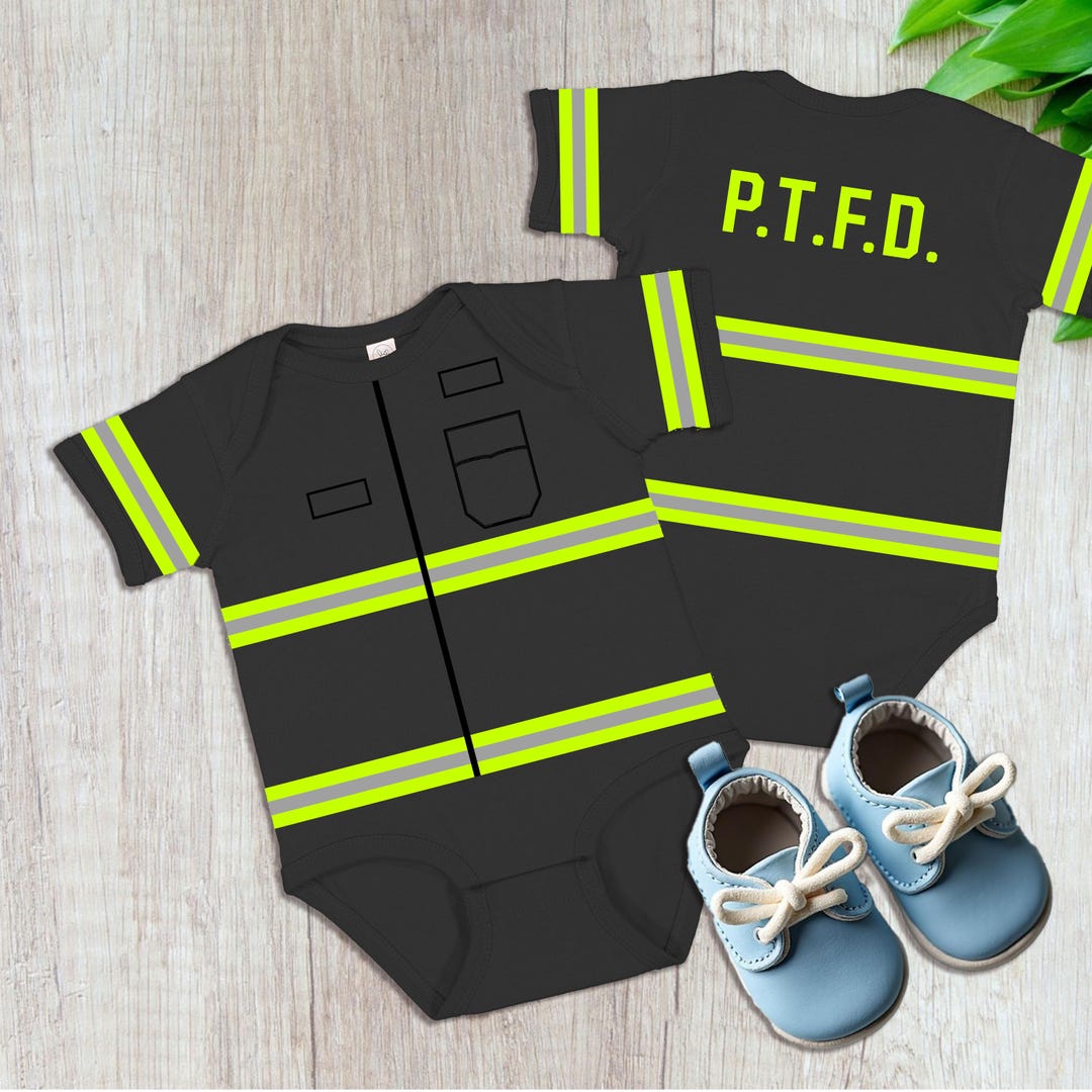 Firefighter Suit Uniform Themed Baby Bodysuit (black). Personalization ...