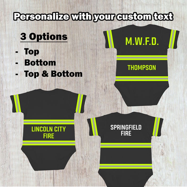 Firefighter Suit Uniform Themed Baby Bodysuit (black). Personalization ...
