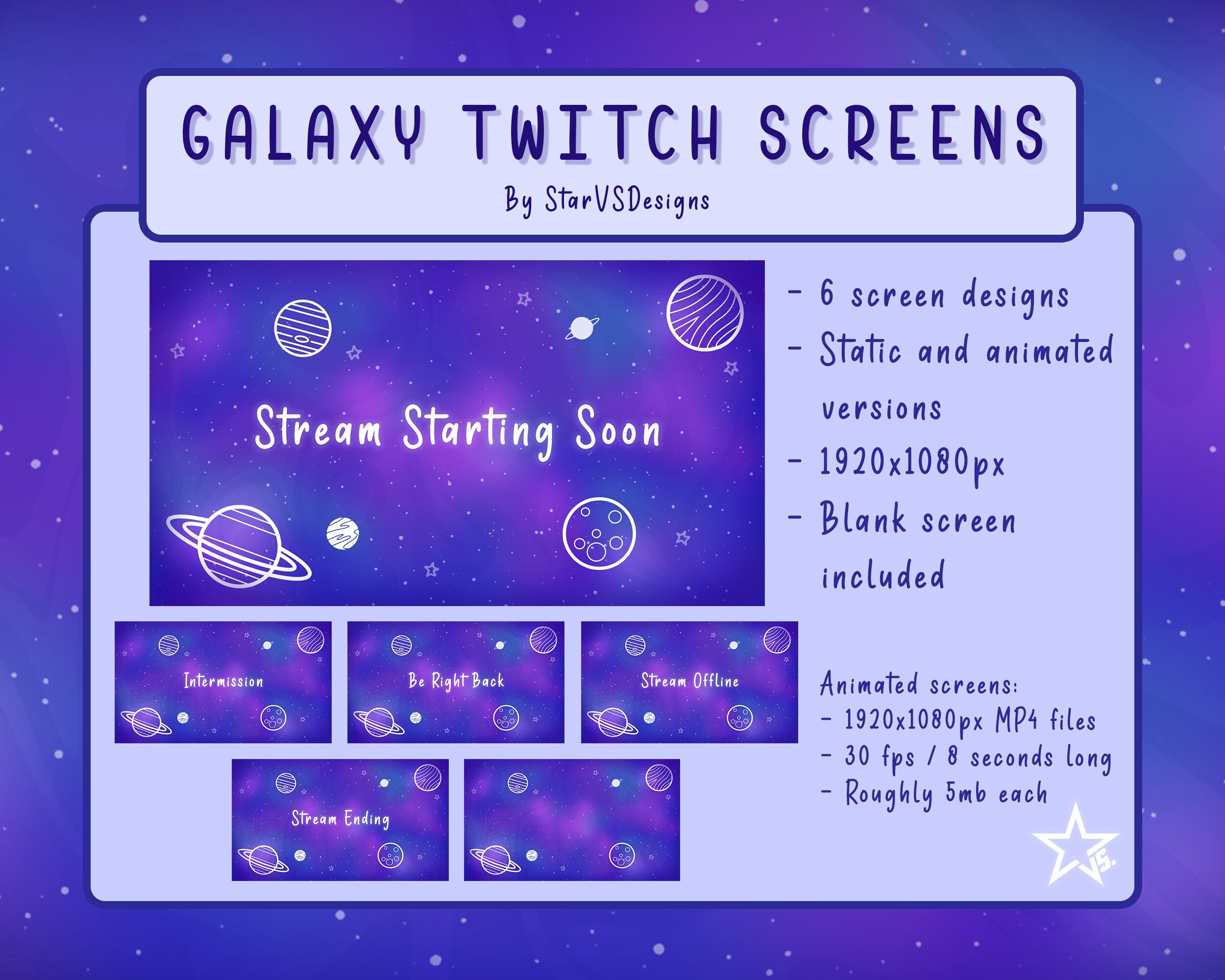 ANIMATED Twitch Galaxy Stream Package Screen Overlay | Etsy