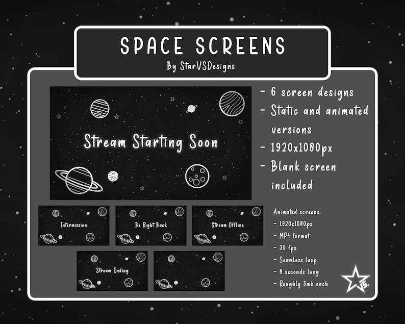 ANIMATED Twitch Simple Space Stream Package - Screen, Overlay, Panels ...