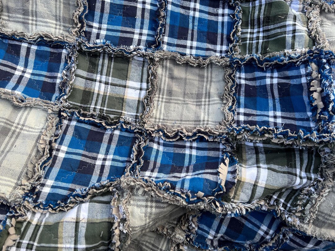 Blue and Green Plaid Flannel Rag Quilt Throw, Plaid Quilt, Flannel ...
