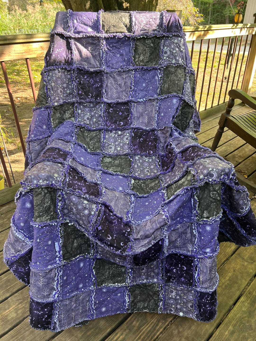 Whimsical Stars and Moon Quilt, Rag Quilt, Star Quilt, Large Throw ...