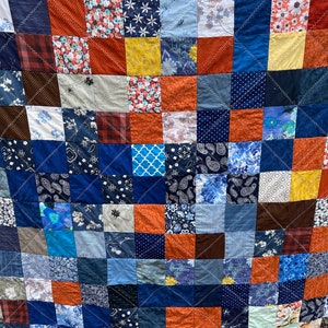 Blue Scrappy Rag Quilt Throw, One of a Kind Quilt, Scrappy Quilt, Rag ...