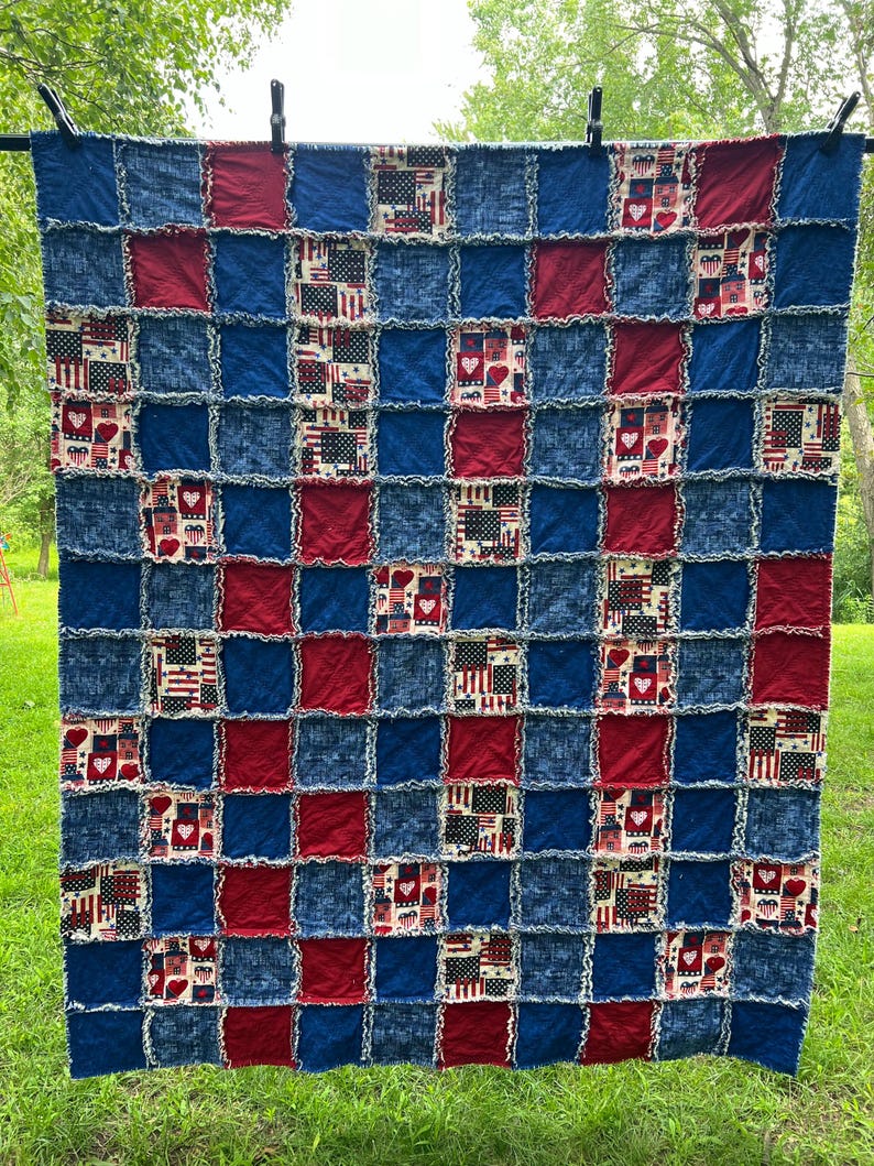 Americana Flag Rag Quilt Throw, Patriotic Quilt, Rag Quilt - Etsy