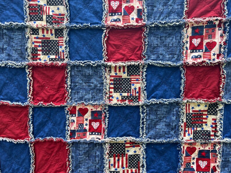 Americana Flag Rag Quilt Throw, Patriotic Quilt, Rag Quilt - Etsy