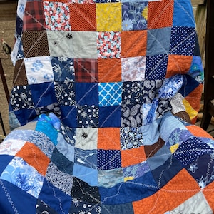 Blue Scrappy Rag Quilt Throw, One of a Kind Quilt, Scrappy Quilt, Rag ...