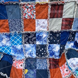 Blue Scrappy Rag Quilt Throw, One of a Kind Quilt, Scrappy Quilt, Rag ...