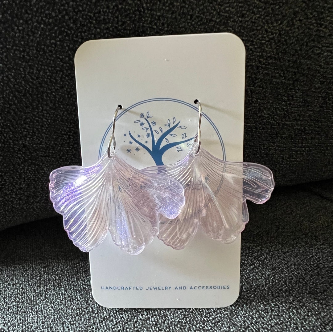 Iridescent Purple Ginkgo Leaf Acrylic Earrings, Flower Petal ...