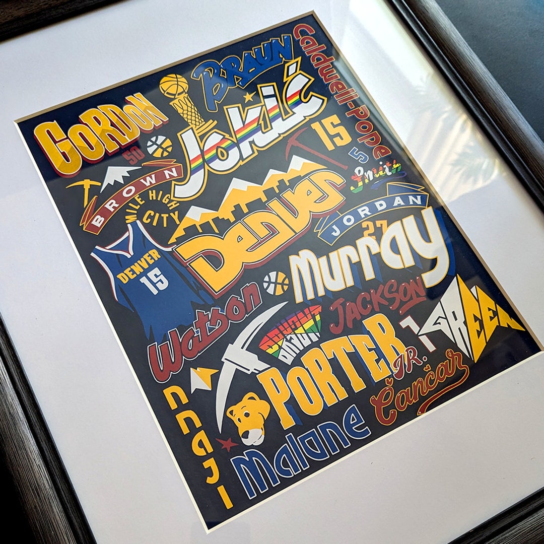 Denver Nuggets Lettering Collage Poster Nuggets Poster, Nuggets ...