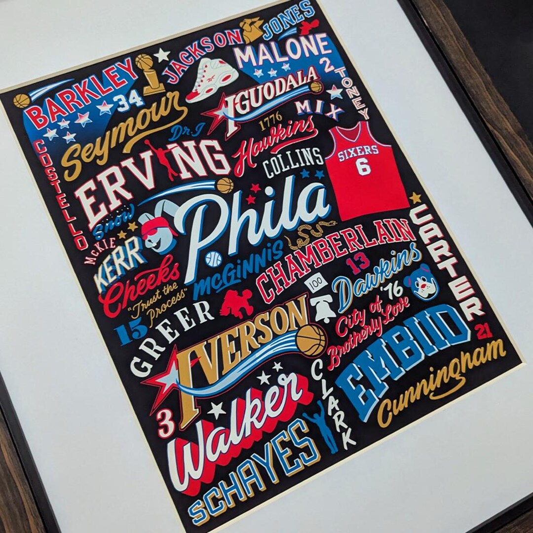 Philadelphia 76ers Legends Poster | Sixers Art, Sixers Poster, Philly ...