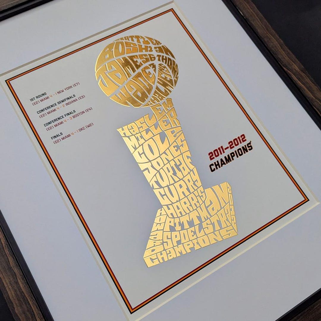 Miami Heat LOB Championship Trophy Gold Foil Poster | Miami Heat Art ...