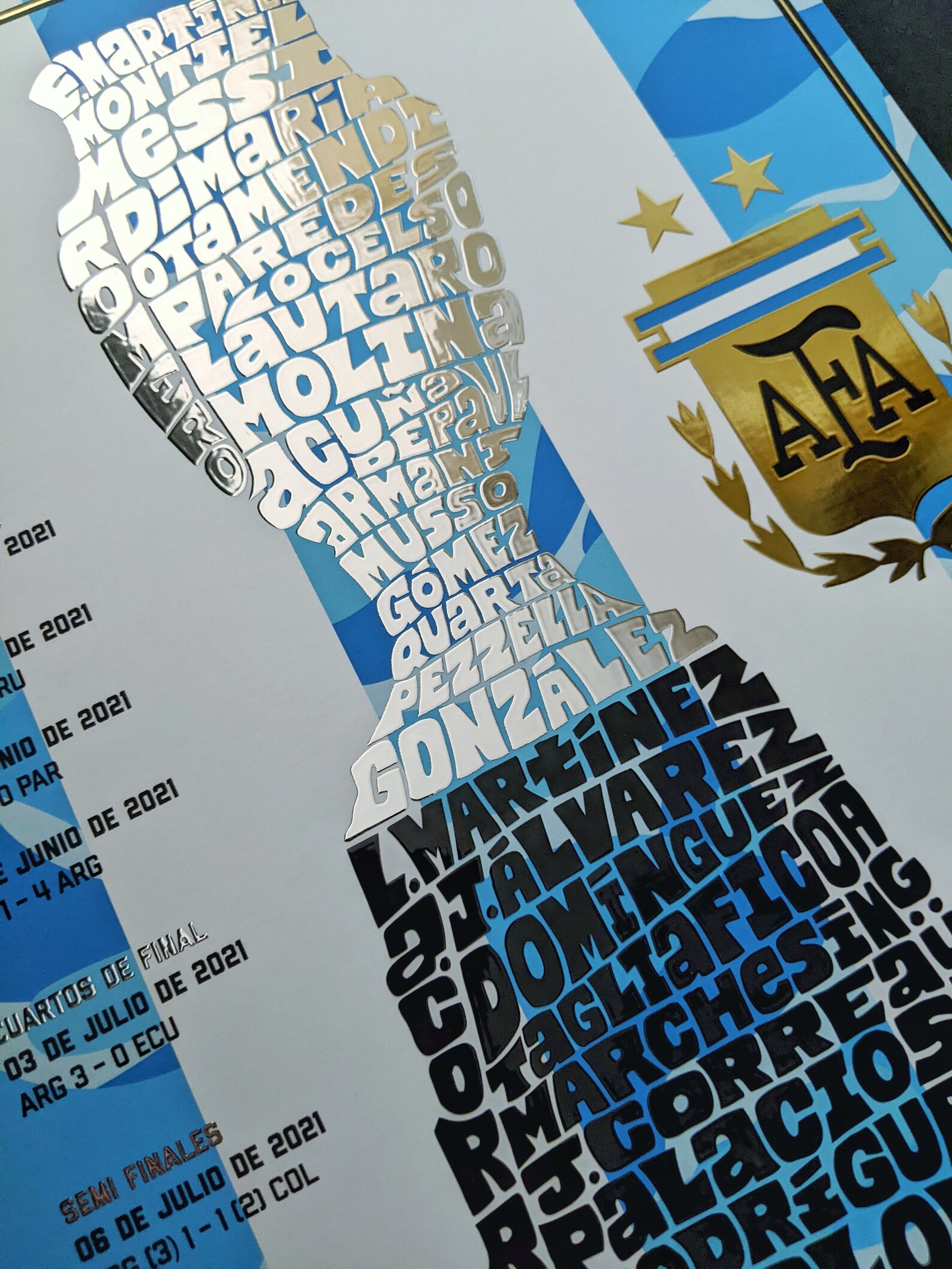 Argentina La Albiceleste Copa América 2021 Silver Foil Poster Argentina ...