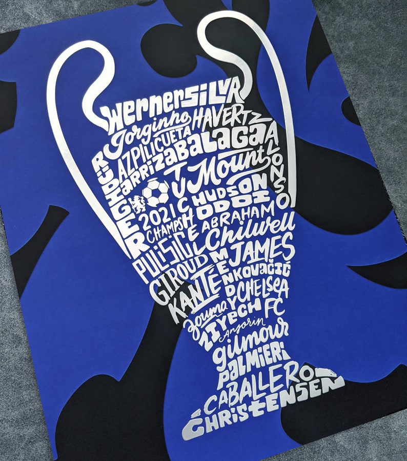Chelsea FC Champions League Silver Foil Poster Art Chelsea | Etsy
