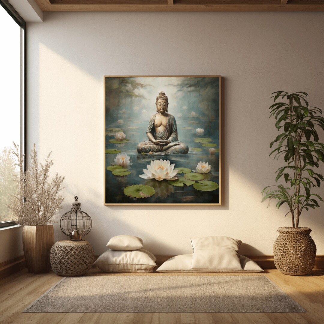 Serene Buddha Art, Zen Buddha Art, Peaceful Buddha, Spiritual Zen Art, Zen Home Decor, Spiritual ...
