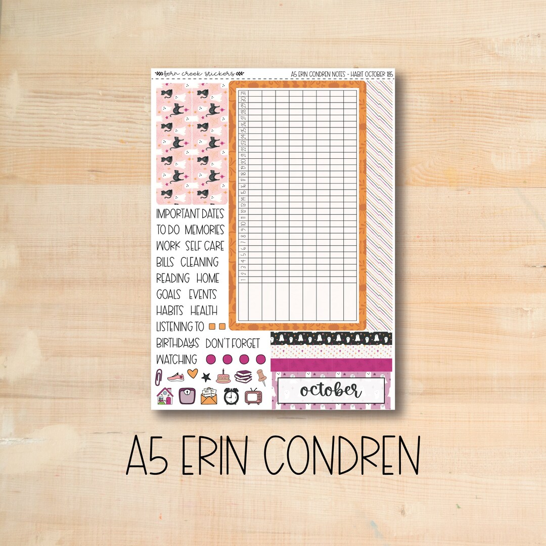 A5 NOTES-185 CUTE HALLOWEEN A5 Erin Condren October Notes Page Kit - Etsy