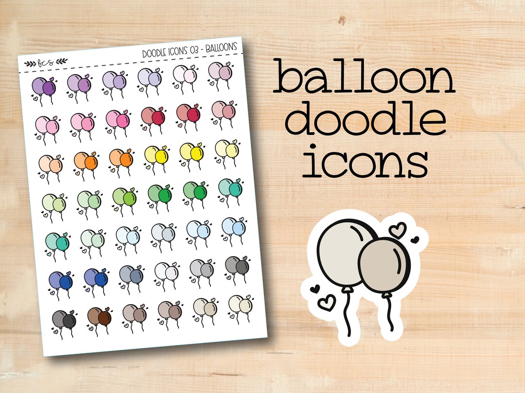 DOODLEICONS-03 BALLOON Doodle Icon Planner Stickers - Etsy