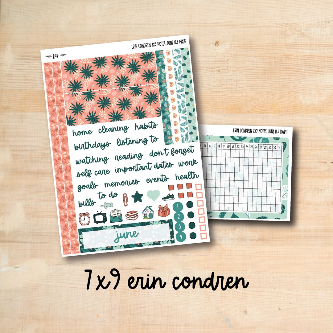 7x9 NOTES-JUNE169 TROPICAL LEAVES 7x9 Erin Condren June Notes Page - Etsy
