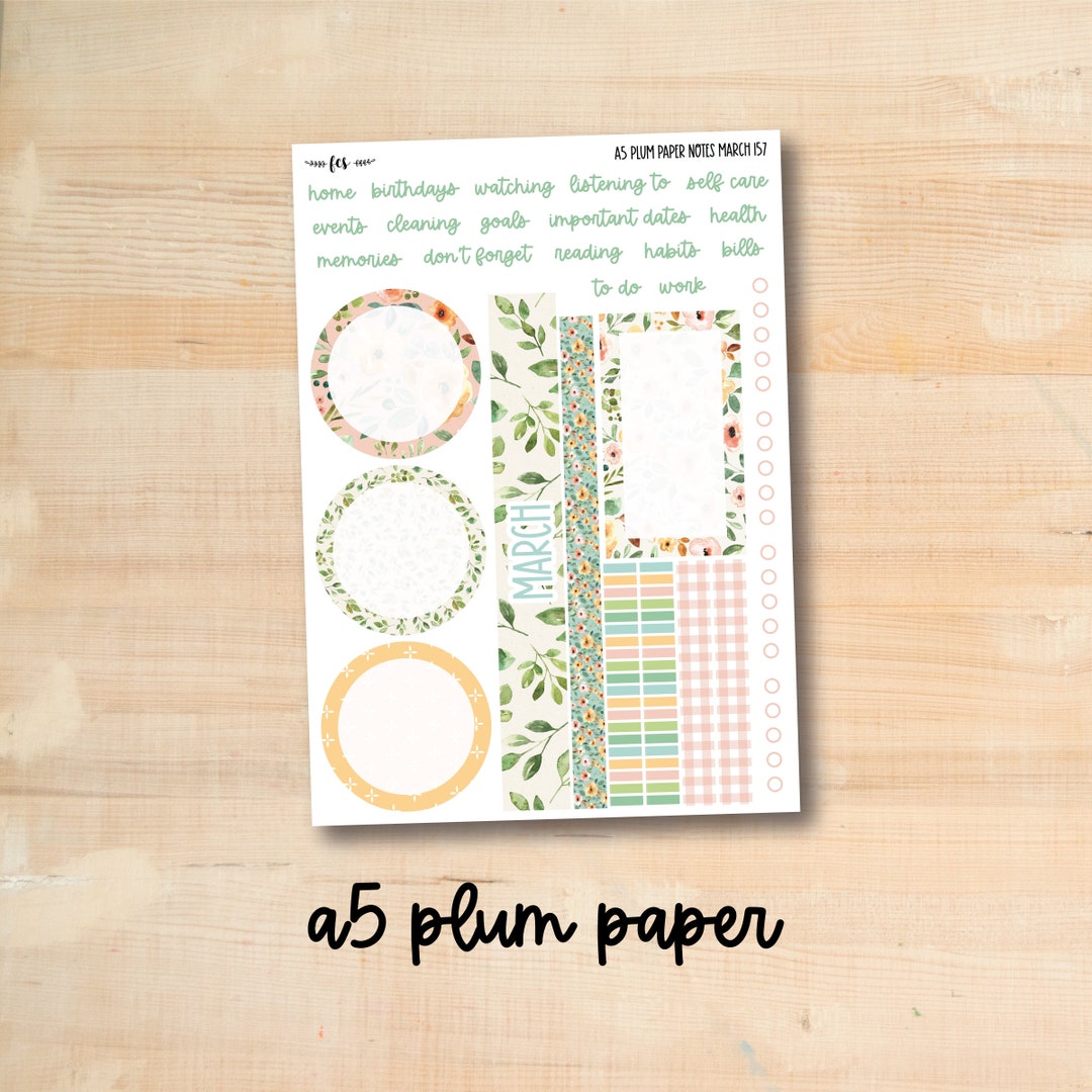 A5 Plum NOTES-MAR157 SPRING FLOWERS A5 Plum Paper March Notes Page - Etsy