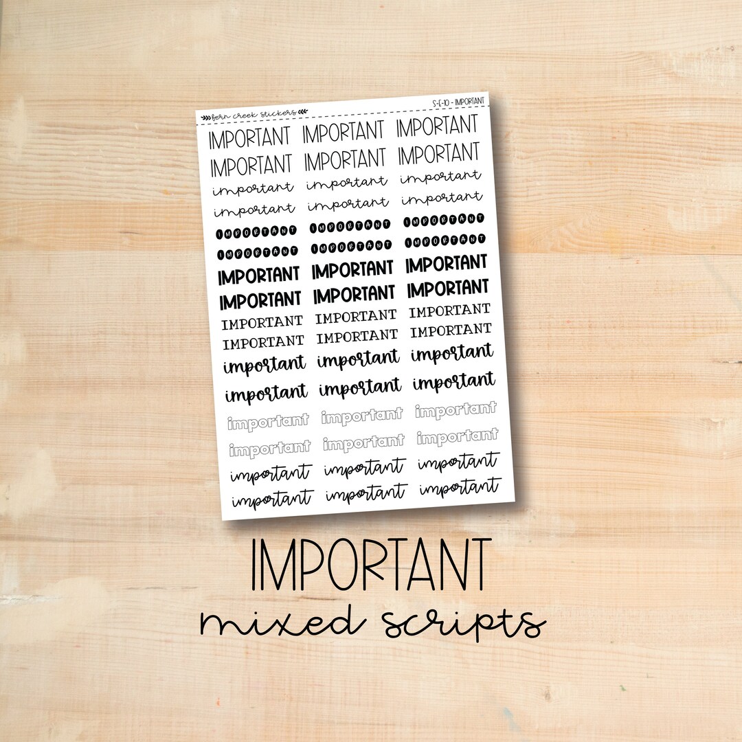 S-E-10 IMPORTANT Mixed Script Stickers - Etsy