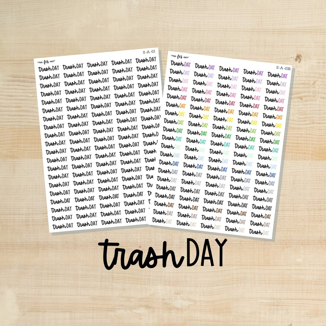 S-A-03 TRASH DAY Script Stickers - Etsy