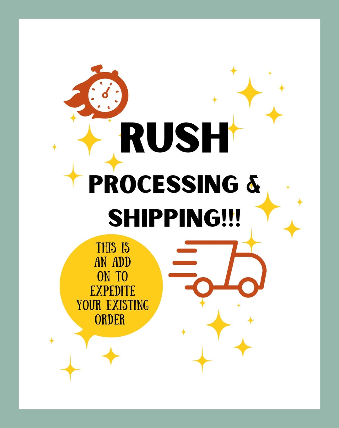 RUSH Processing & Shipping ADD-ON, 2 Day Shipping, Rush My Order!, Fast Shipping, 2 Day Shipping ...