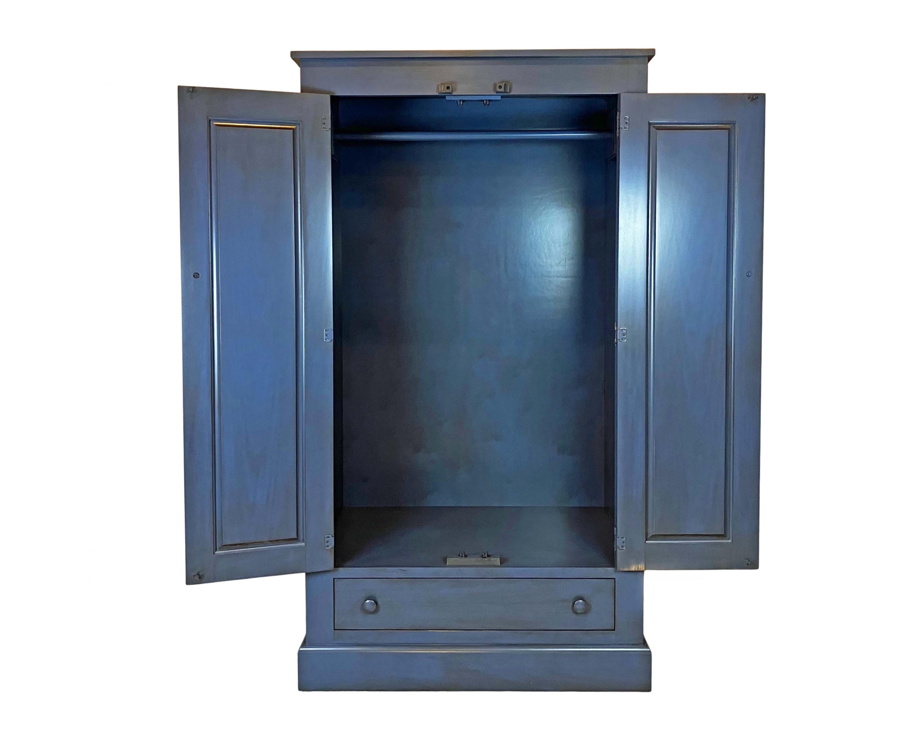 Rustic Solid Wood Wardrobe With Hanging Rod & Adjustable Shelf ...