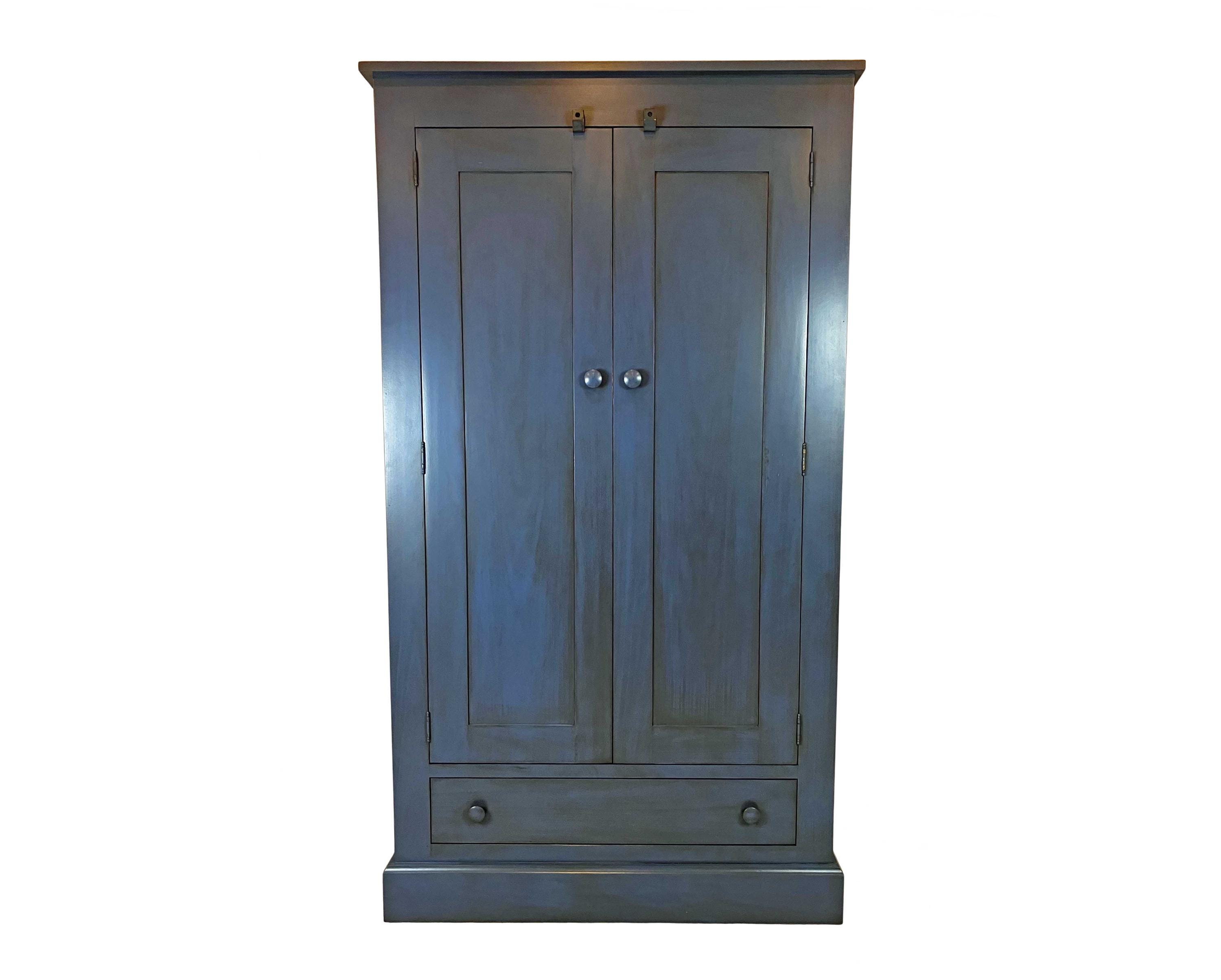 Rustic Solid Wood Wardrobe With Hanging Rod & Adjustable Shelf ...