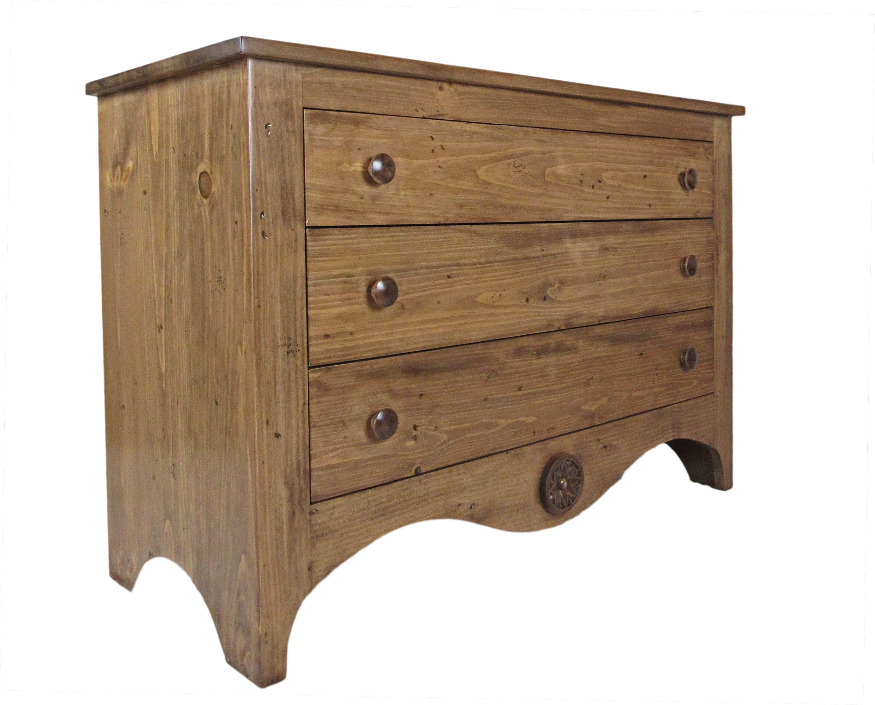 Farmhouse 3 Drawer Chest – Solid Pine Bedroom Dresser | Rustic Storage ...