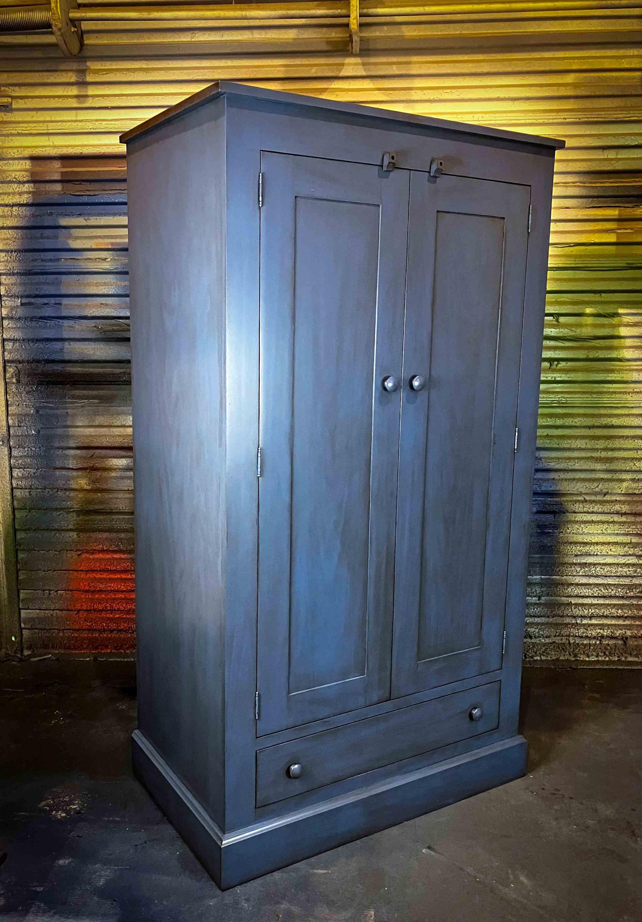 Rustic Solid Wood Wardrobe With Hanging Rod & Adjustable Shelf ...