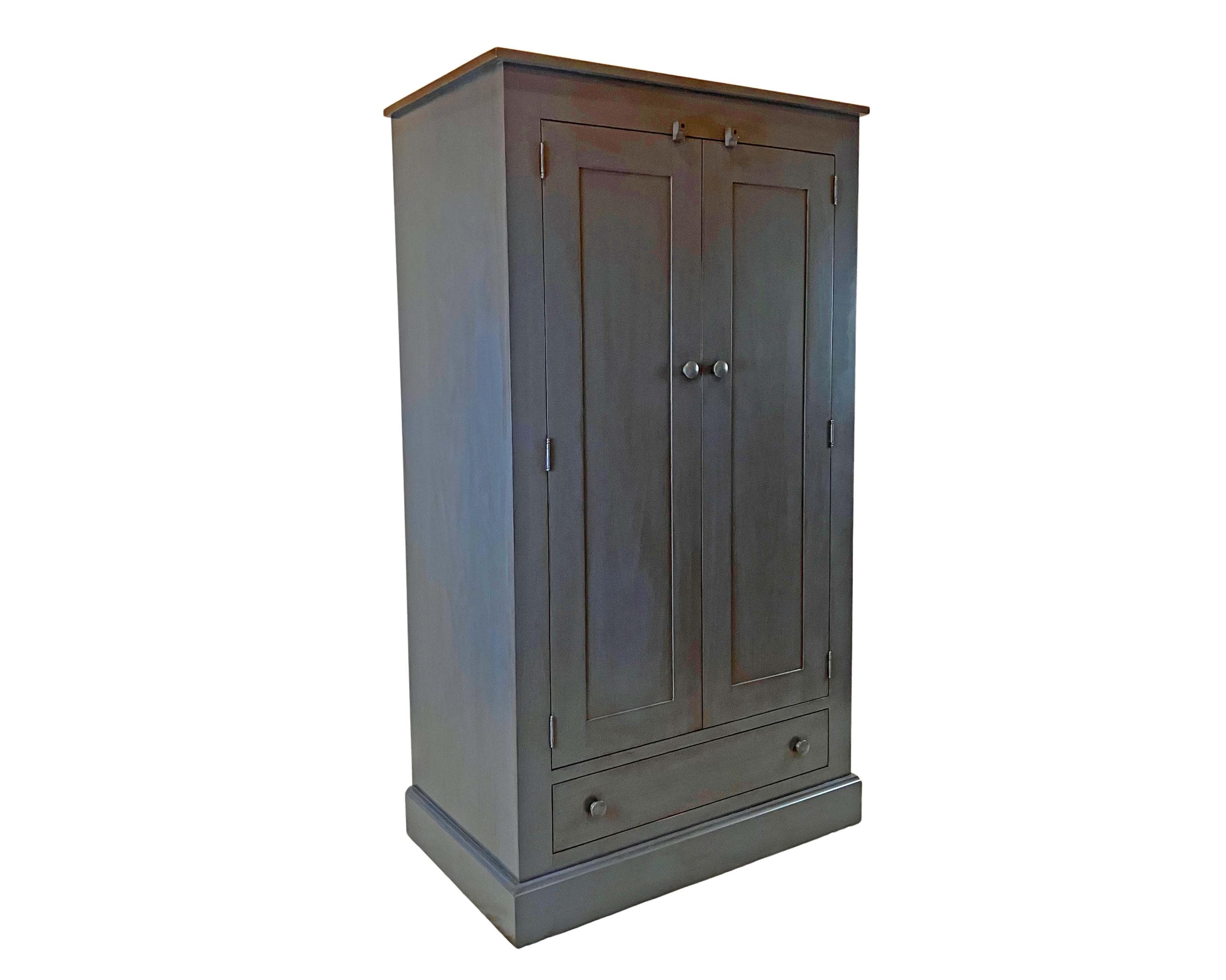 Rustic Solid Wood Wardrobe With Hanging Rod & Adjustable Shelf ...