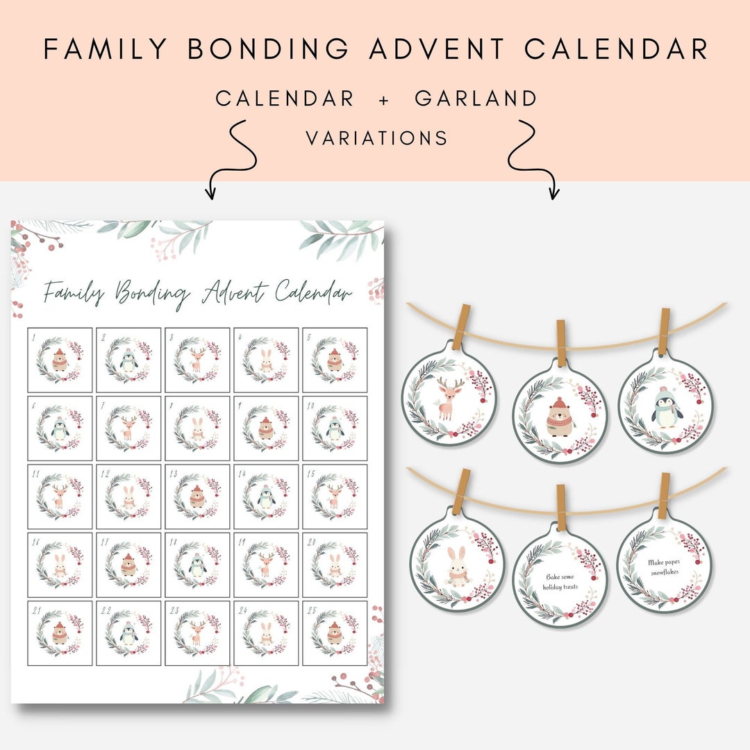 Printable Advent Calendar, Family Bonding Activities, Kids Advent Cards ...