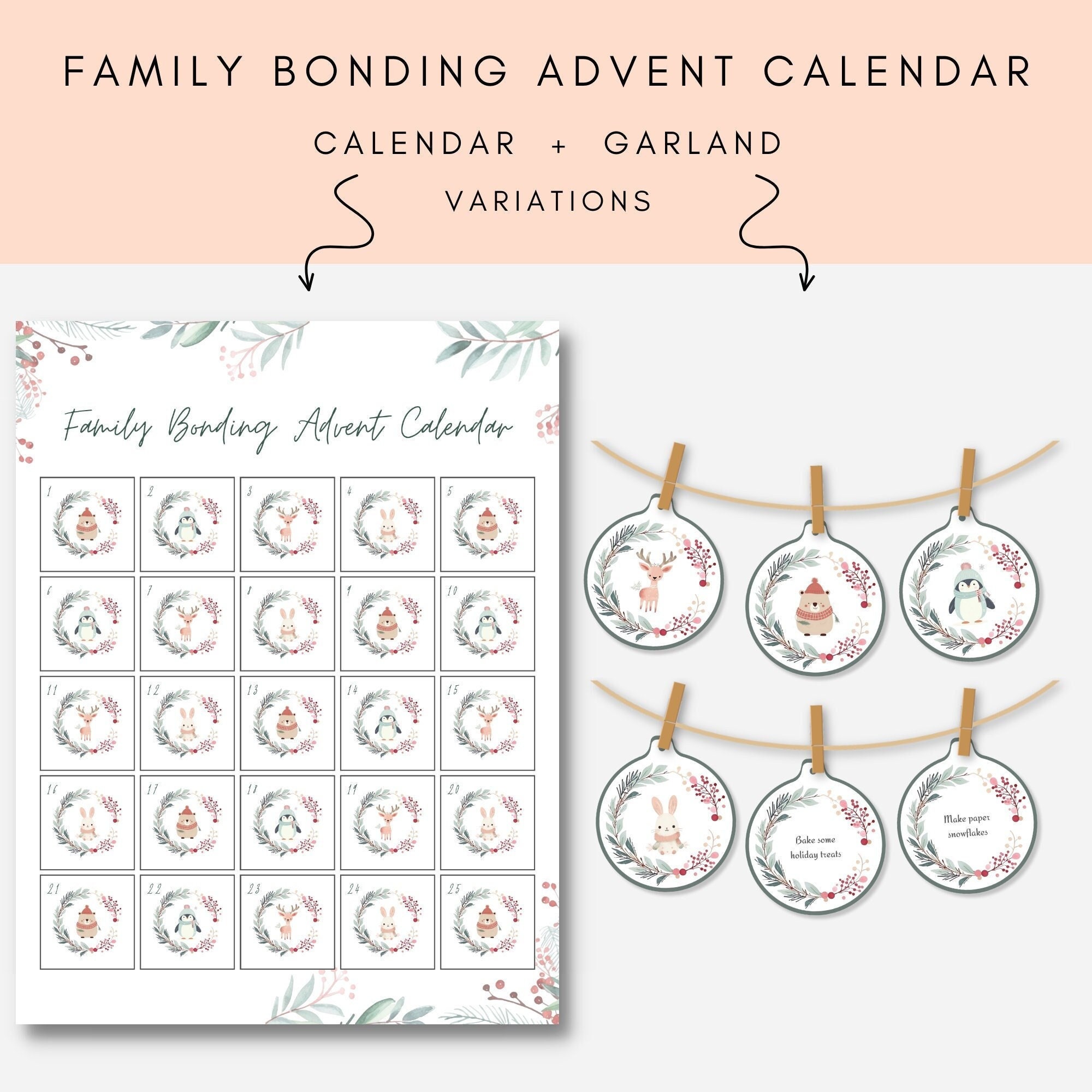 Printable Advent Calendar, Family Bonding Activities, Kids Advent Cards ...
