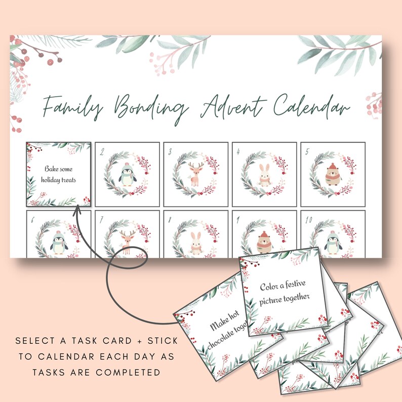 Printable Advent Calendar, Family Bonding Activities, Kids Advent Cards ...
