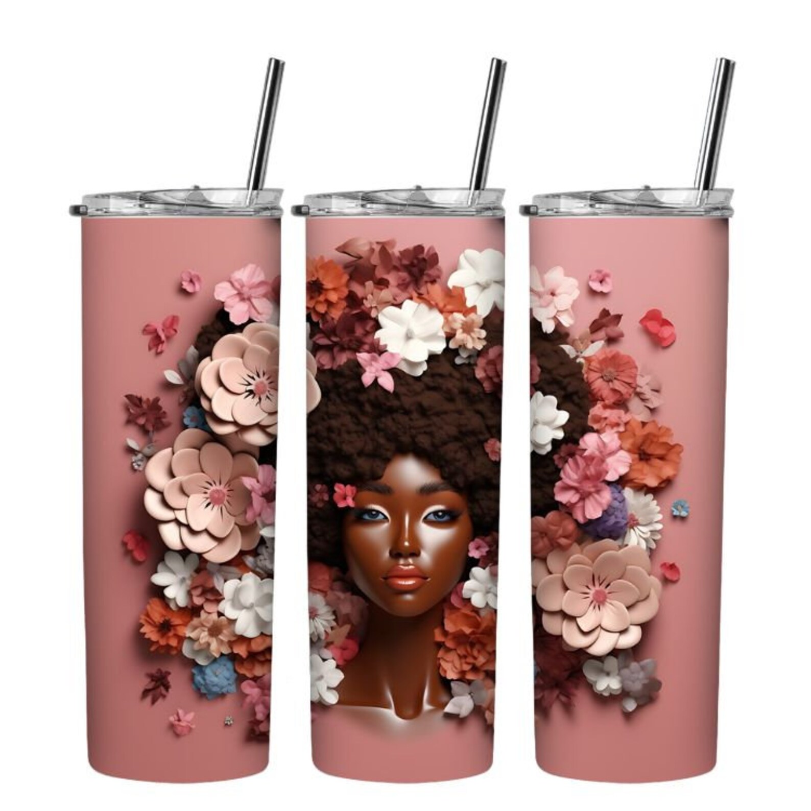 3D Black Women Tumbler - Queen Stainless Steel Tumblers - Melanin Sista ...