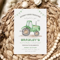 Editable Tractor Birthday Invitation Template, Any Age Green Tractor B ...